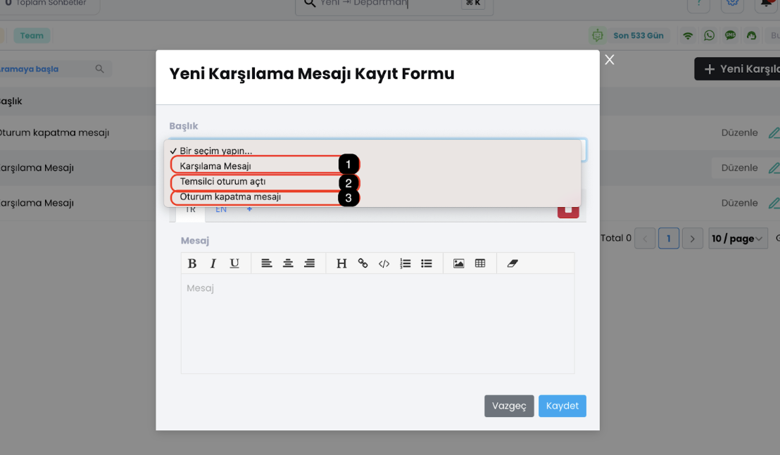 Sistem Mesajları Yönetimi - Supsis - Documentation